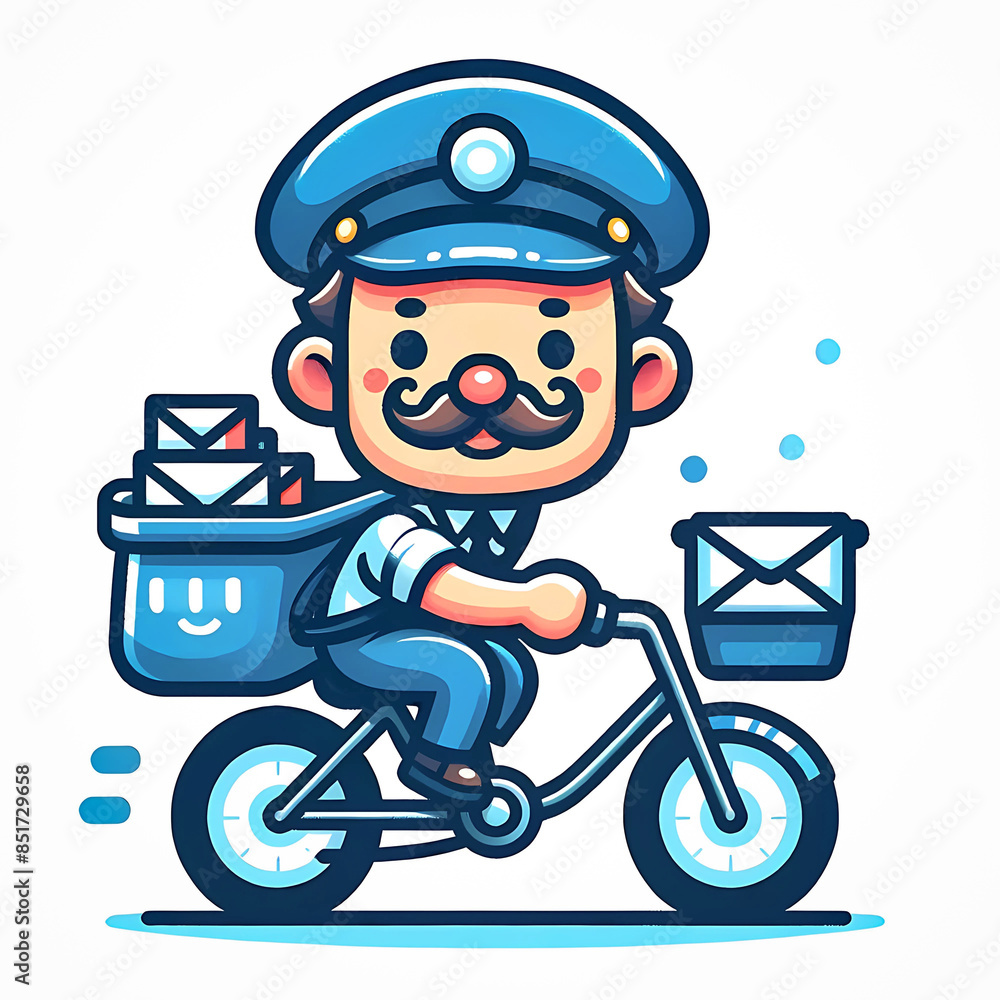 Cartoon mailman riding a bicycle delivering letters, cheerful and ...