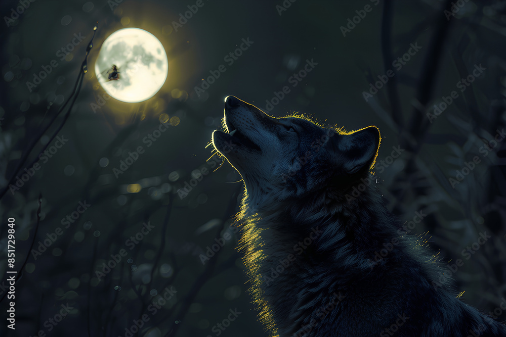 Foto de howling wolf in front of full moon, wolf at night, a wolf ...