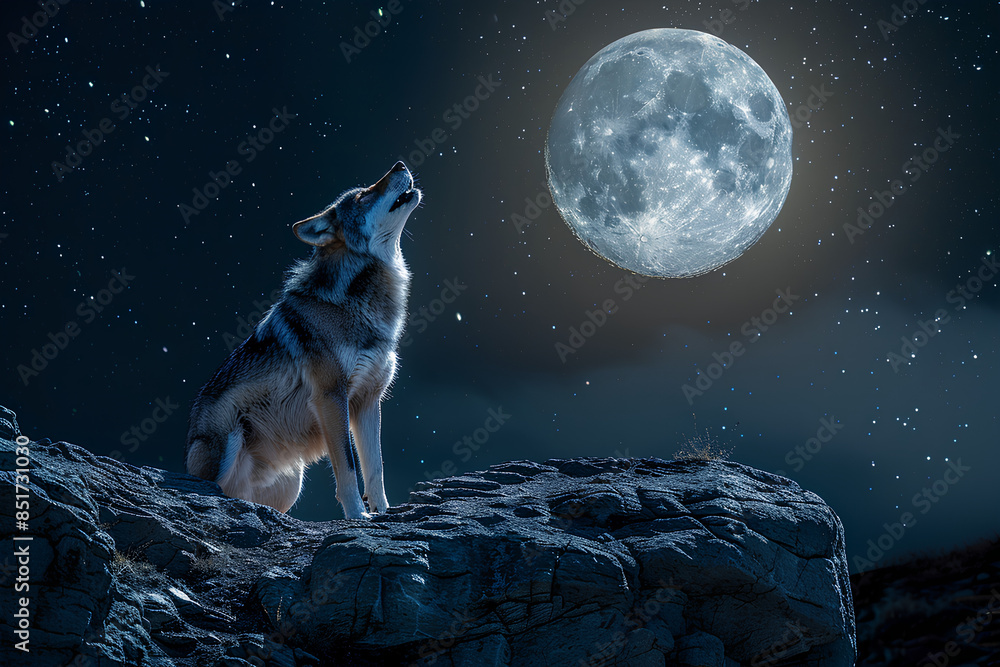 howling wolf in front of full moon, wolf at night, a wolf during a full ...