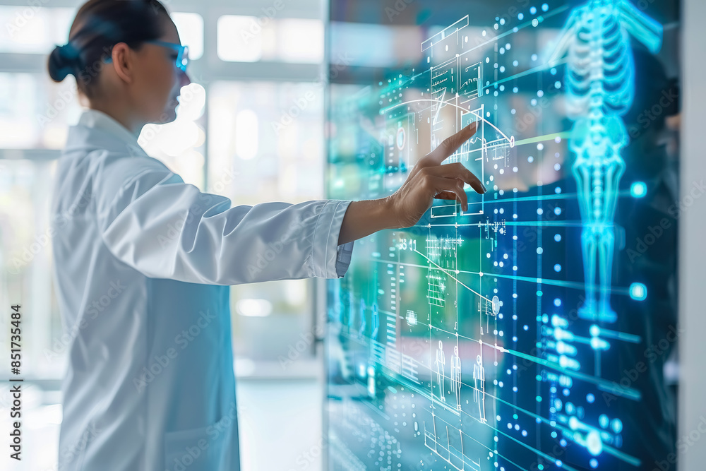 Modern medical background with a grid overlaid with translucent medical ...