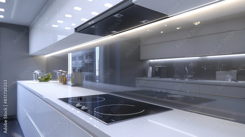 clean and uncluttered kitchen design with handle-less white cabinets, a ...