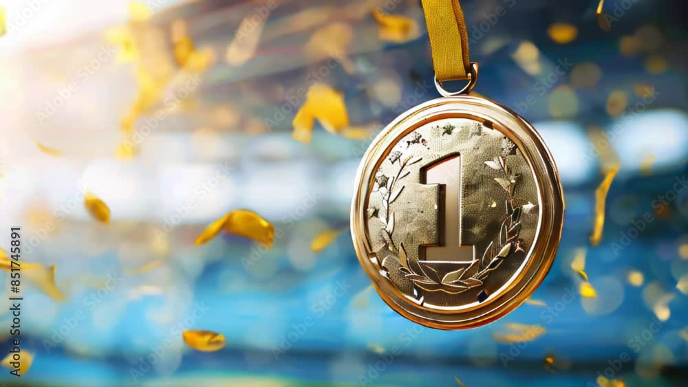 gold medal with number one for 1st place laurel wreath on festive ...