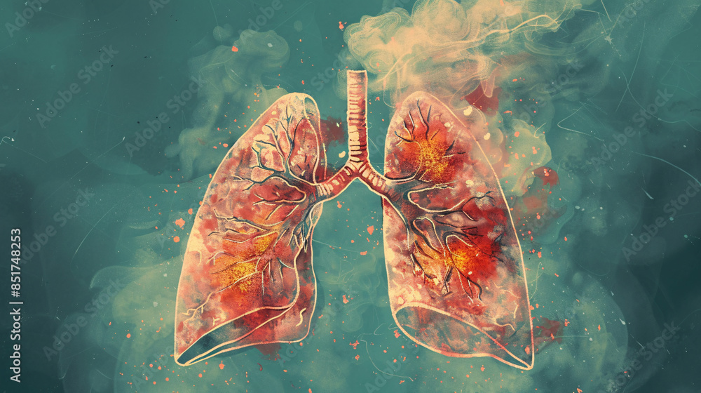 Vector drawing highlighting mucor mycosis lesions in the lungs Stock ...