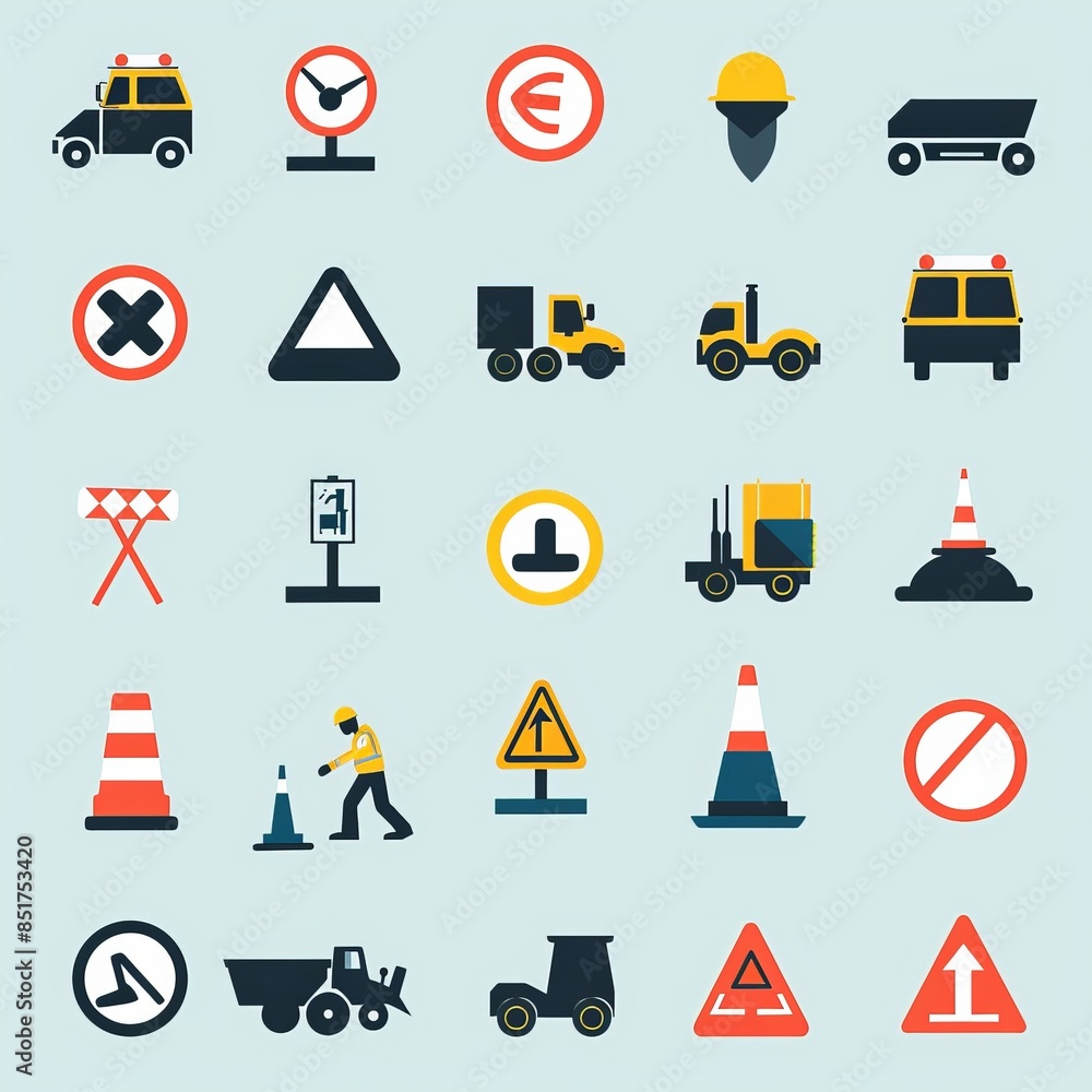 Minimalist icons of road construction tools and signs, ideal for ...