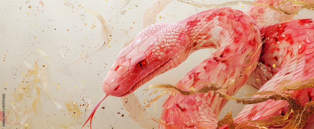 Chinese snake, pink body and gold scales, Chinese dragon head, ethereal ...