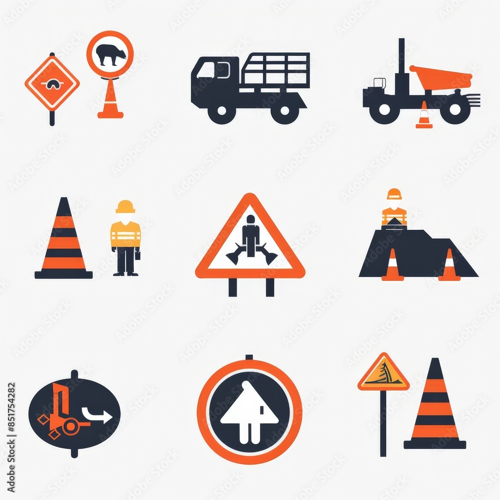Minimalist icons of road construction tools and signs, ideal for ...