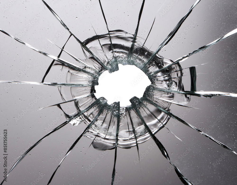 High resolution image of broken glass with a clear, circular center ...