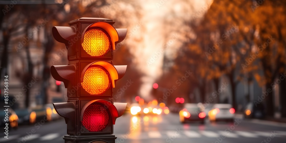 Blurred Image of Traffic Regulations Stop Sign and Traffic Lights ...