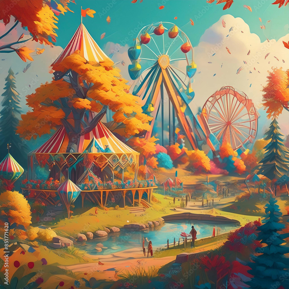 Theme park. Theme park amusement park with ferris wheel. Amusement park ...