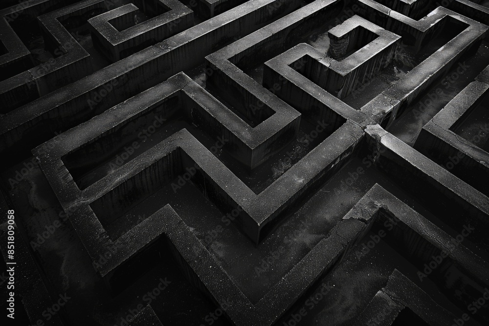 Intricate black and white maze design creating a complex pattern of ...