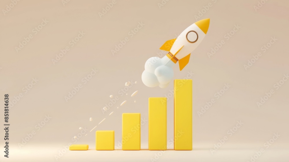 Business rapid growth rate, KPI assessment: 3D Render of Yellow Rocket ...