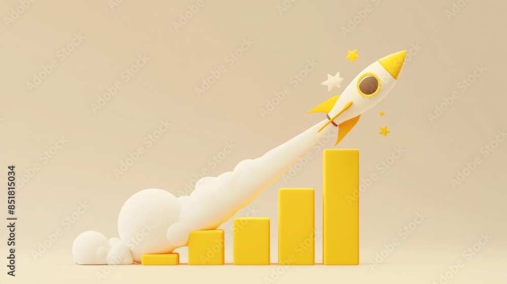 Business rapid growth rate, KPI assessment: 3D Render of Yellow Rocket ...