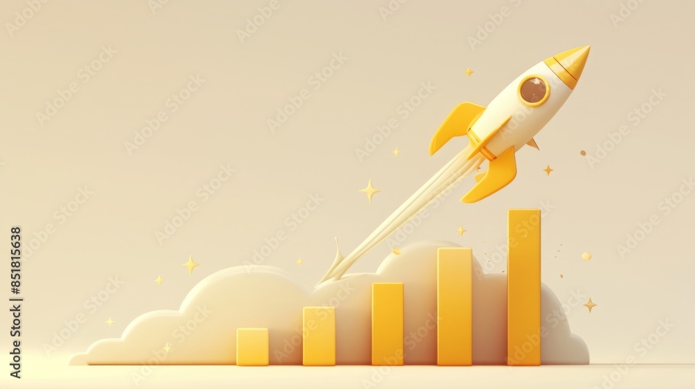 Business rapid growth rate, KPI assessment: 3D Render of Yellow Rocket ...