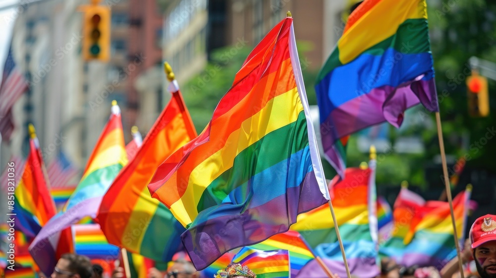 Colorful flags, symbol of the International Day Against Homophobia ...