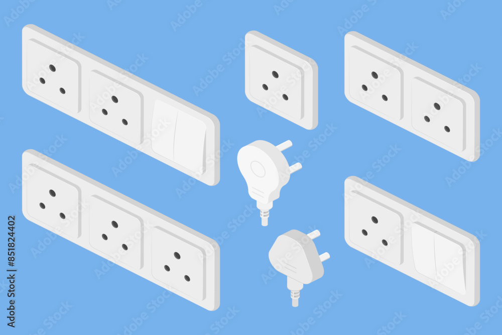 isometric power outlet plug electric socket indian type d switcher set ...