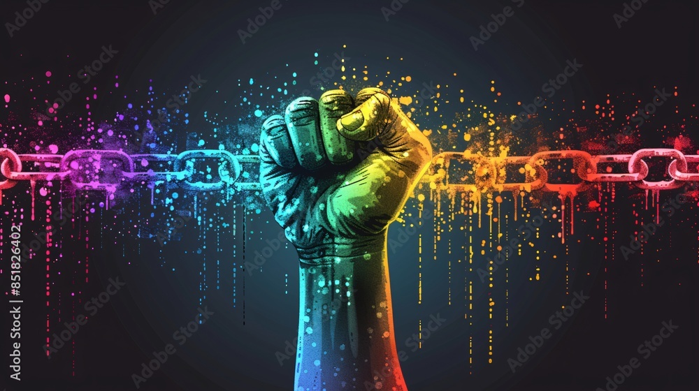 Unleashing Pride: Defiant Fist in Rainbow Colors Breaking Chains of ...