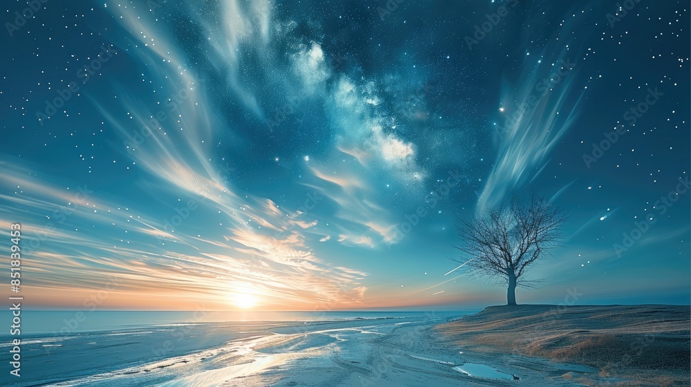 Circulation, circular motion, sky, horizon, star trail, trajectory ...