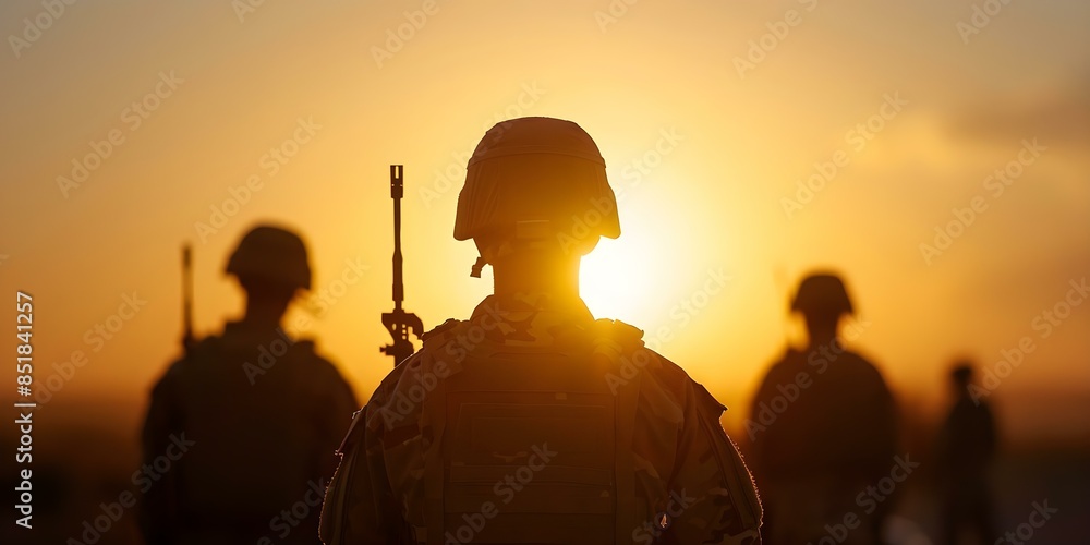 Soldiers in silhouette at sunset A symbol of strength and resilience in ...
