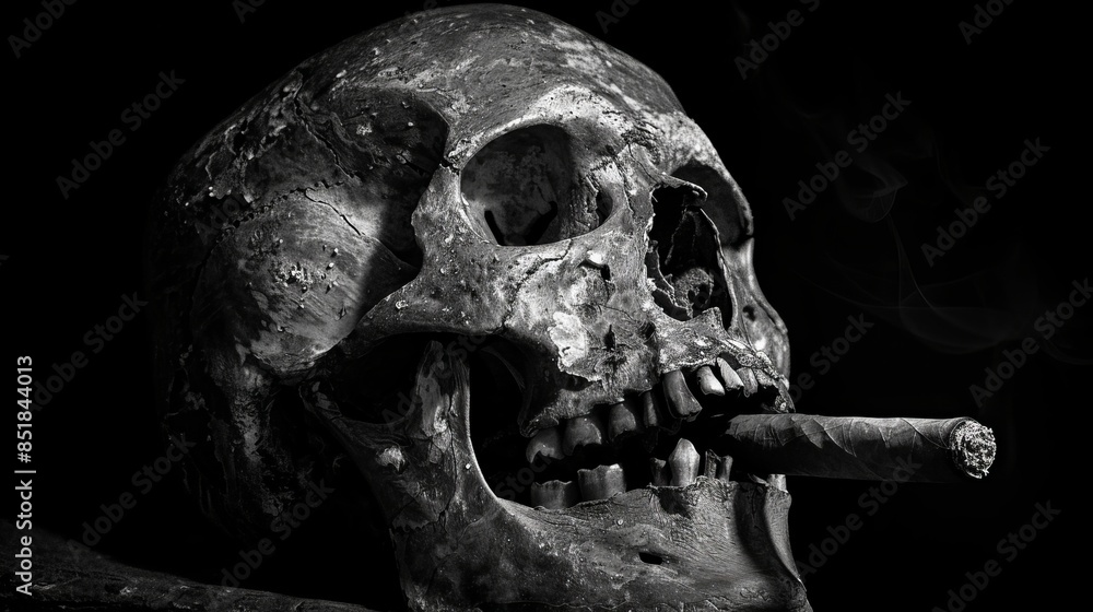 skull, weathered and ancient, lies in solemn repose, its hollow sockets ...