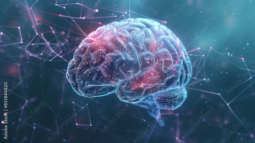 Realistic human brain displaying active neural network connections in ...