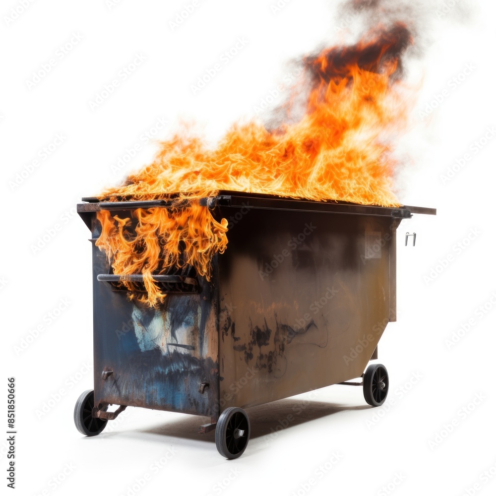 Burning Dumpster. Burning garbage out of control dumpster fire isolated ...