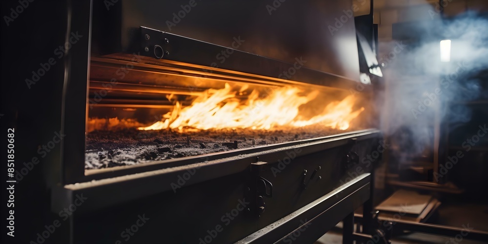 Coffin enters crematorium furnace for cremation. Concept Cremation ...
