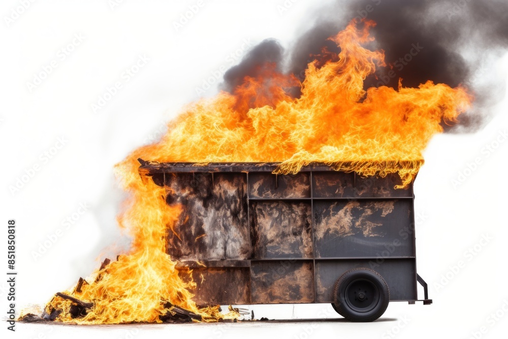 Burning Dumpster. Burning garbage out of control dumpster fire isolated ...