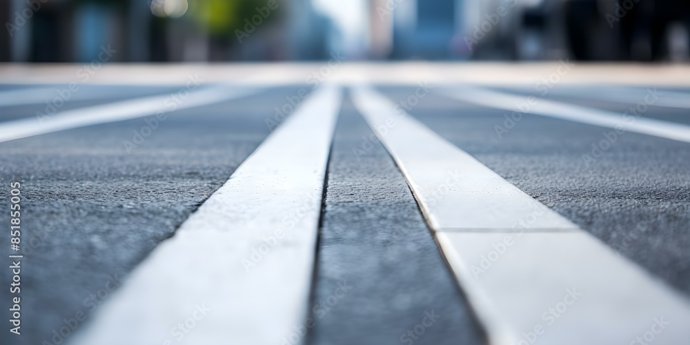 Low angle perspective of white pedestrian crossing lines on asphalt ...