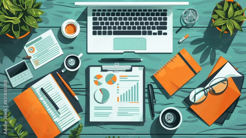 Business office finance flat design top view corporate merger theme ...