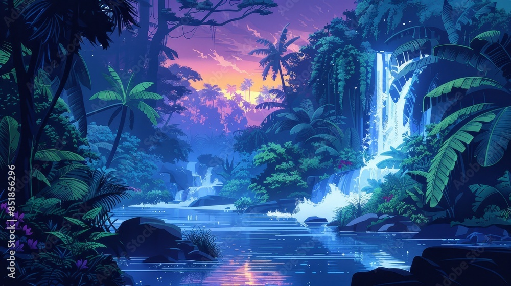 River flat design side view rainforest theme animation Tetradic color ...