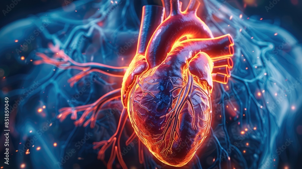 Vivid graphic representation of heart health, dynamic visuals depicting ...