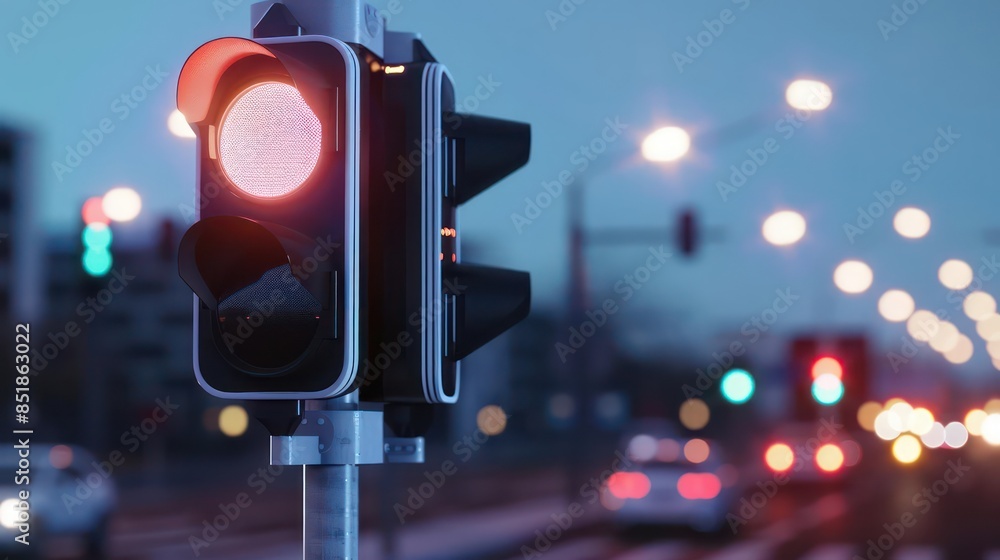 A closeup of a smart traffic light with an integrated camera and AI for ...