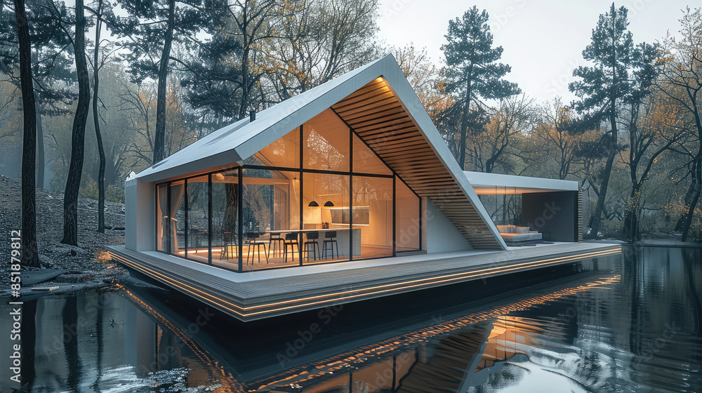 A minimalist cabin in the shape of an inverted triangle, located on ...