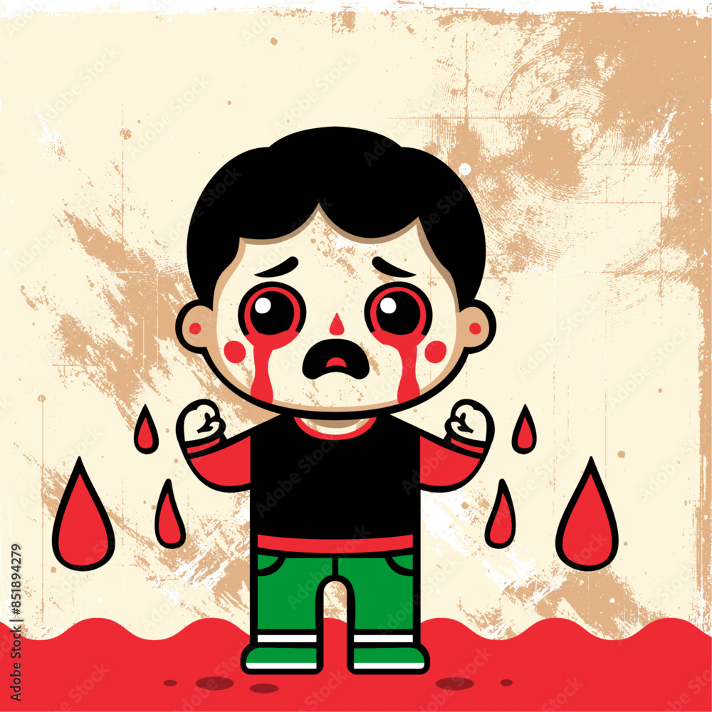 Crying Palestinian Child: Expression of Pain and Resilience. Vector ...