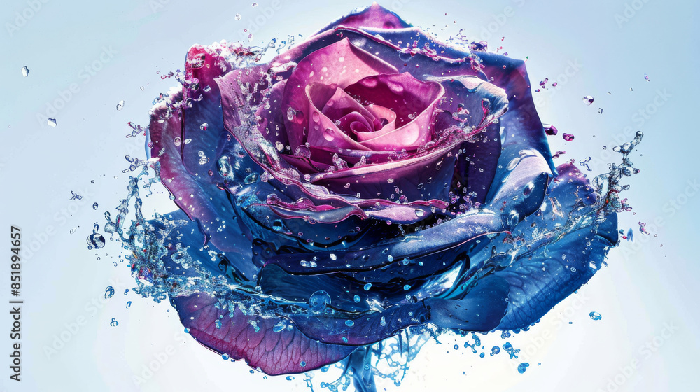 disintegrating rose with abstract gradients transitioning from blue to ...