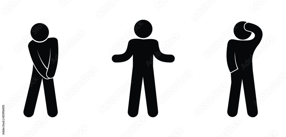 stick figure man icon, bewildered gesture, silhouette, human pose Stock ...