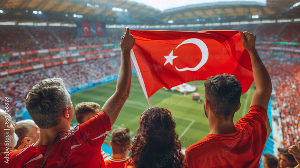 Turkish football soccer fans in a stadium supporting the national team ...