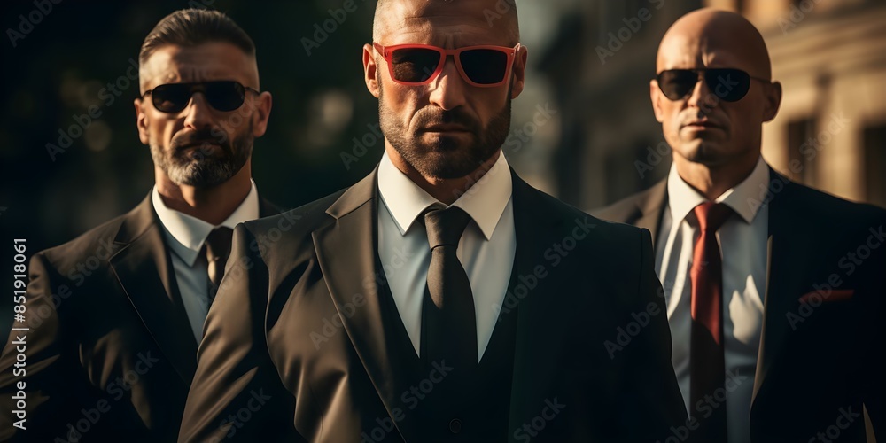 Three stern bodyguards in formal attire and shades. Concept Bodyguards ...