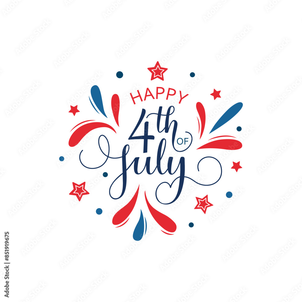 Happy 4th of July handwritten text isolated on white background. Vector ...