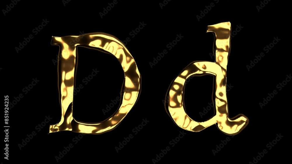 Upper and lower case d alphabet with golden fluid texture, latin script ...
