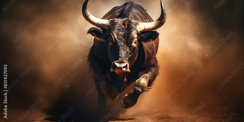 Raging Bull Charging with Intense Power and Fury in Rodeo Arena ...