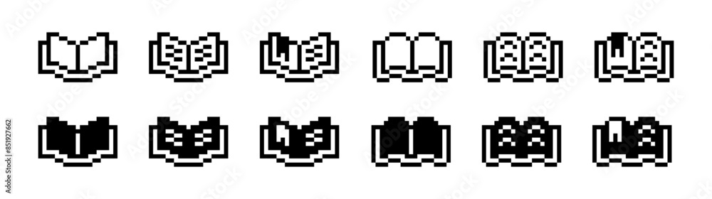 book 8-bit pixel icon. notebook education school classroom reading ...