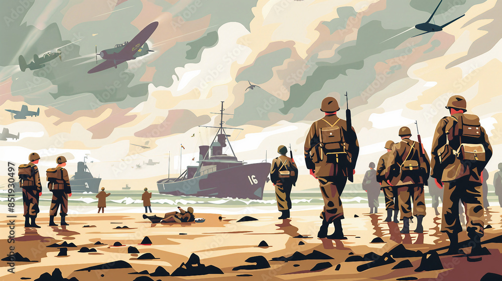 D-Day Normandy Landings Commemoration Vector Template with Text ...