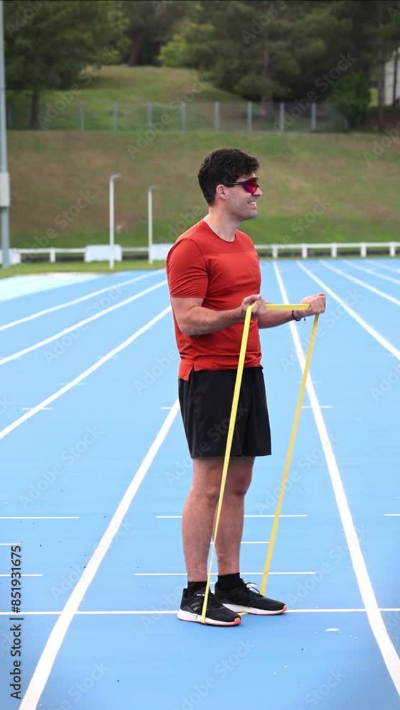 vertical Athlete with Sunglasses Training Biceps Muscles Using ...