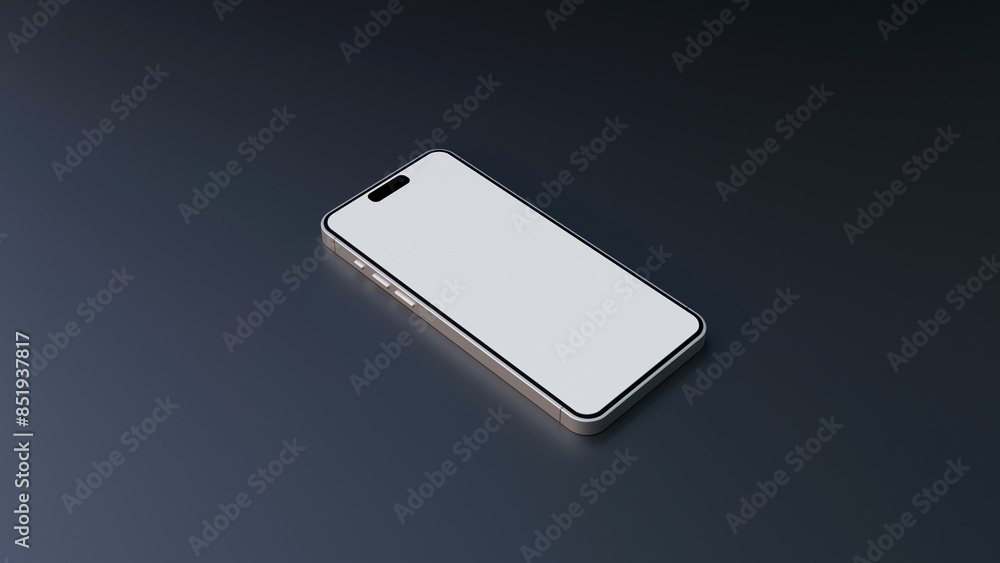 Smartphone frame blank screen on black background. 3d isometric ...