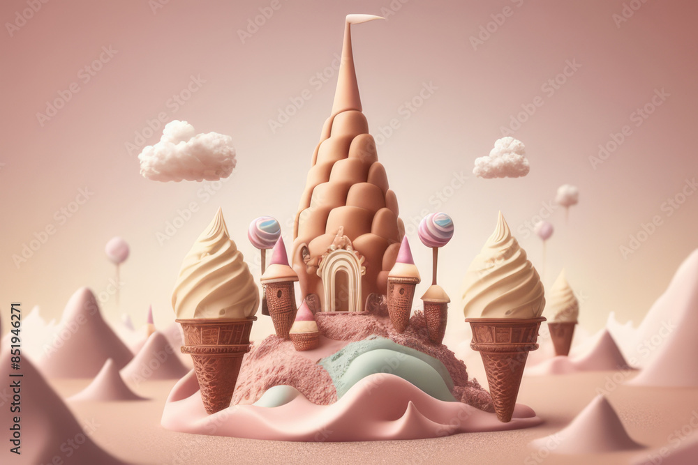 Ice cream. Ice cream land. Fairy tale landscape made in ice cream ...