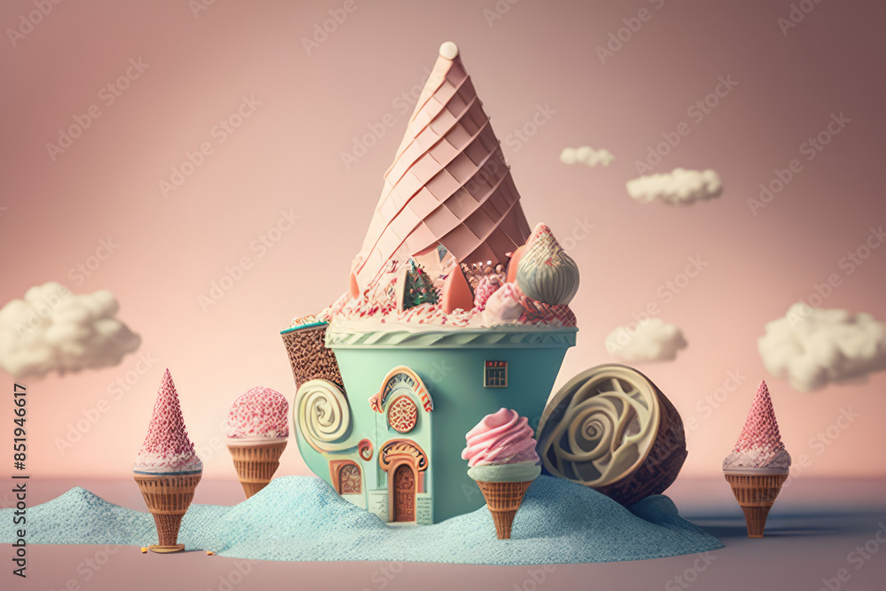 Ice cream. Ice cream land. Fairy tale landscape made in ice cream ...