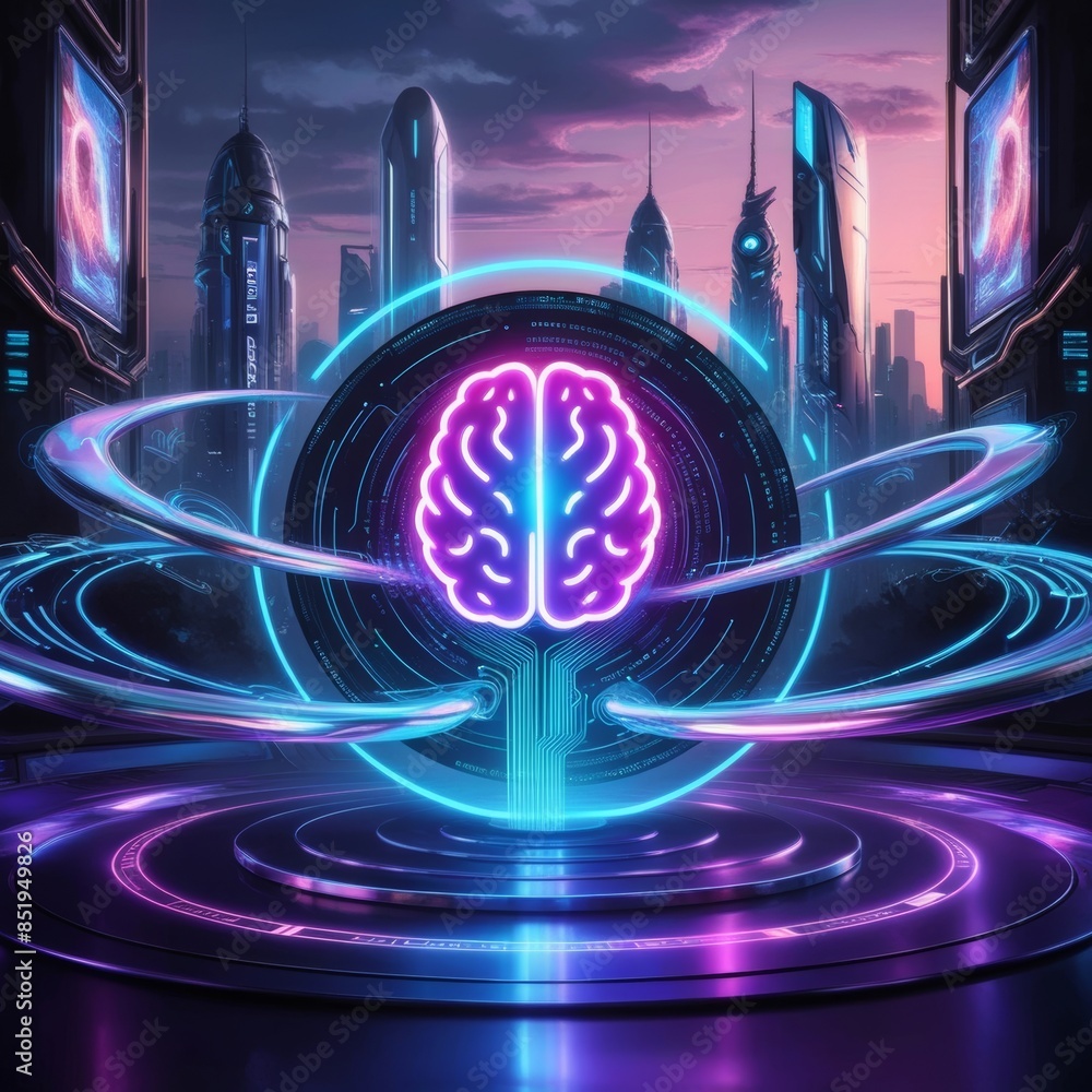 Abstract illustration of information flow. Concept of generating images ...