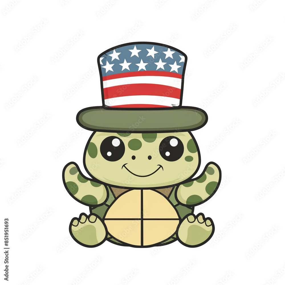 Cute turtle wearing an uncle sam hat for the Fourth of July USA holiday ...