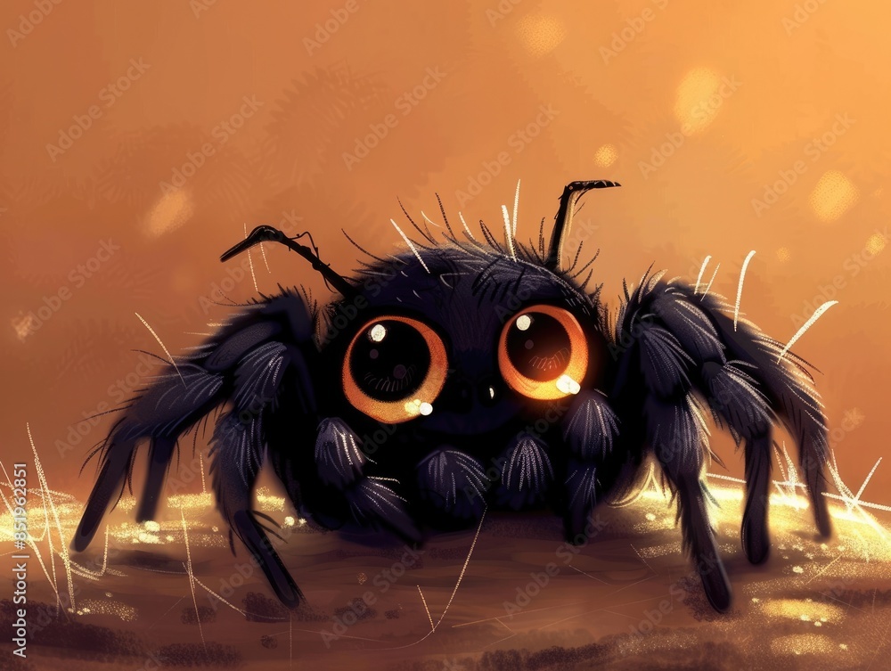 Cartoon Spider. Cute Black Arachnid Art with Spider's Web Design Stock ...